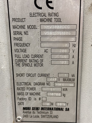 Mori Seiki NMV 3000 DCG 5 Axis CNC Milling Machine