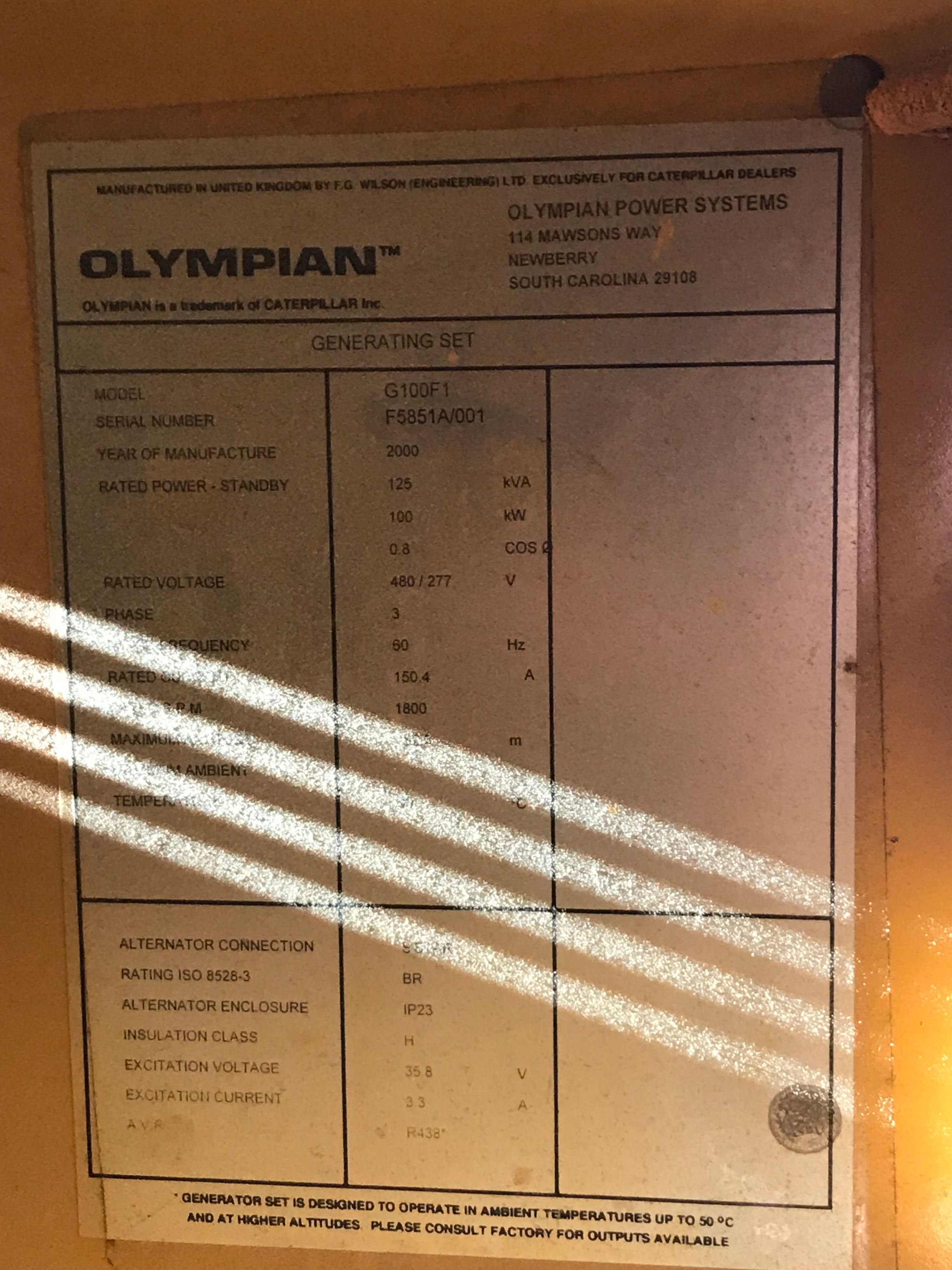 2000 CATERPILLAR G100F1 Natural Gas Generator, s/n F5851A/001, w/ 100 ...
