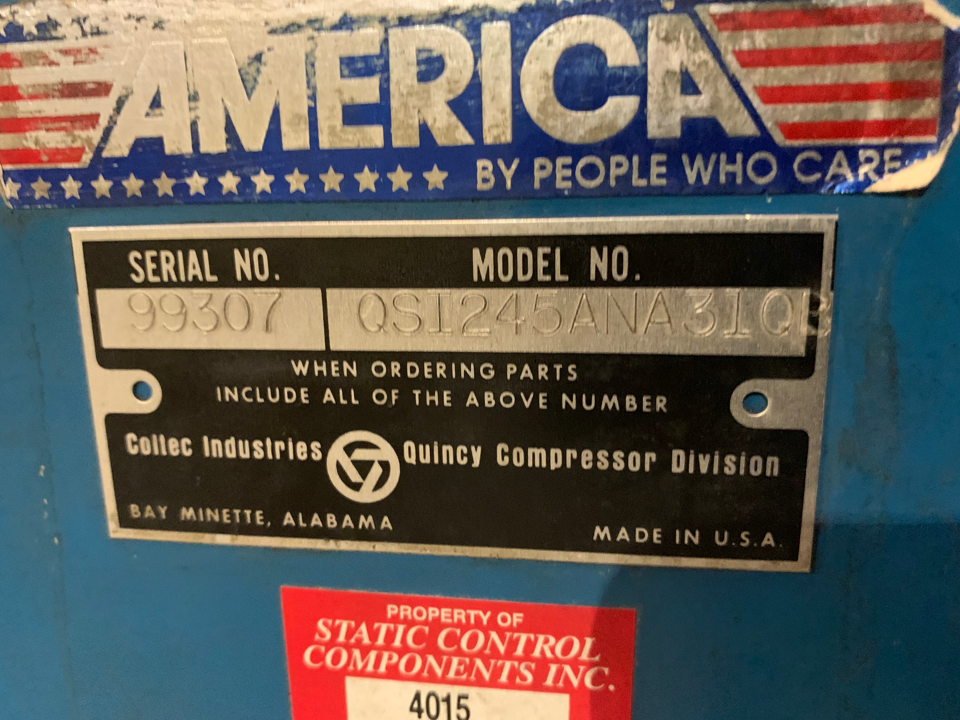 Quincy QSI-245 50 HP Air Compressor, s/n 99307