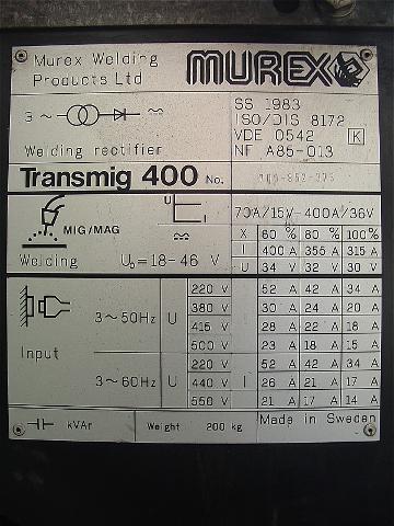 Murex Transmig 400 Mig Welding Set