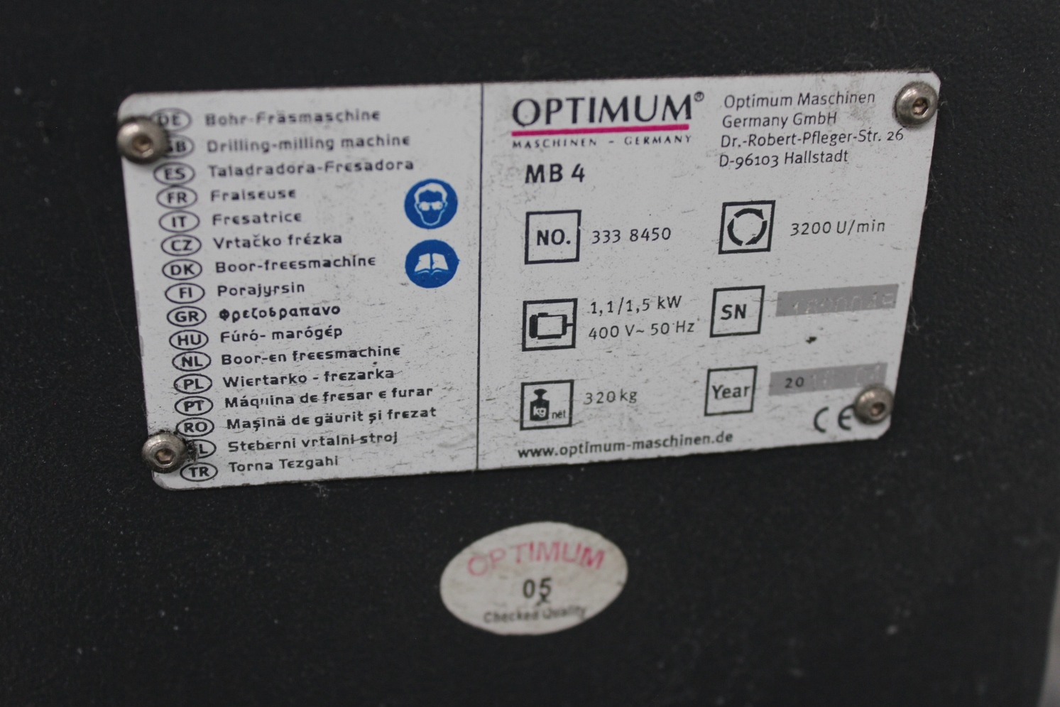 Optimum Opti-Mill MB4 Drilling/Milling Machine