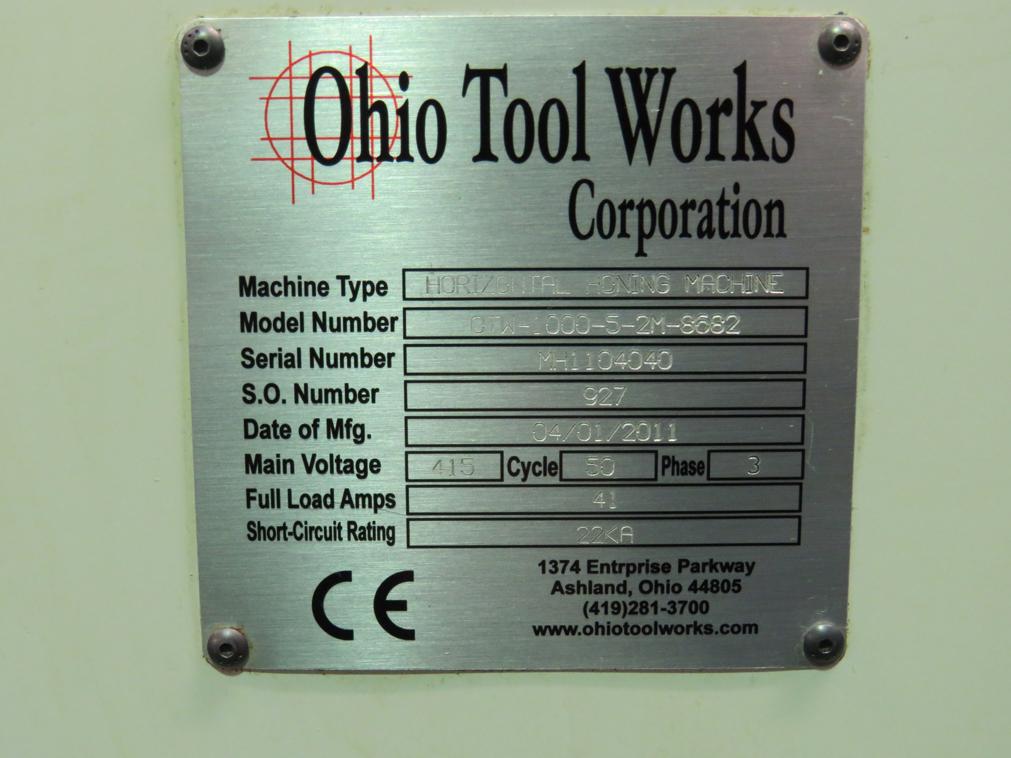 Ohio Tool Works Model OTW-1000-5-2M-8682 Horizontal Honing Machine