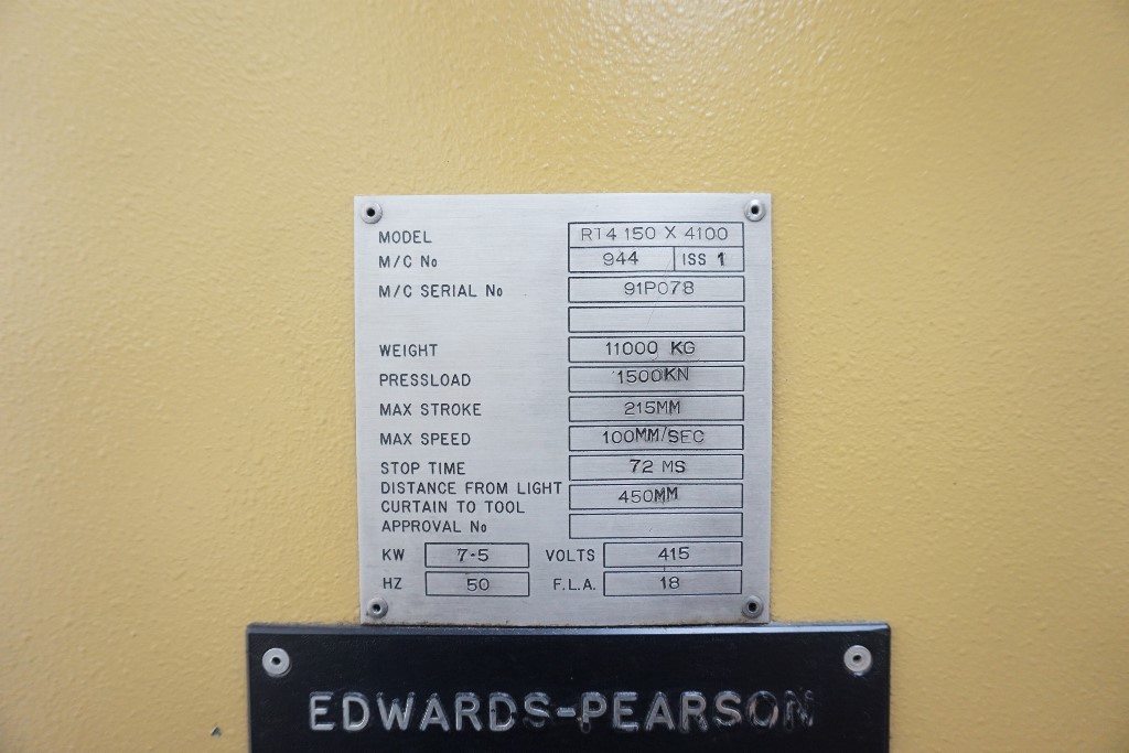 Edwards Pearson Type RT4 150/4100 Hydraulic Press Brake