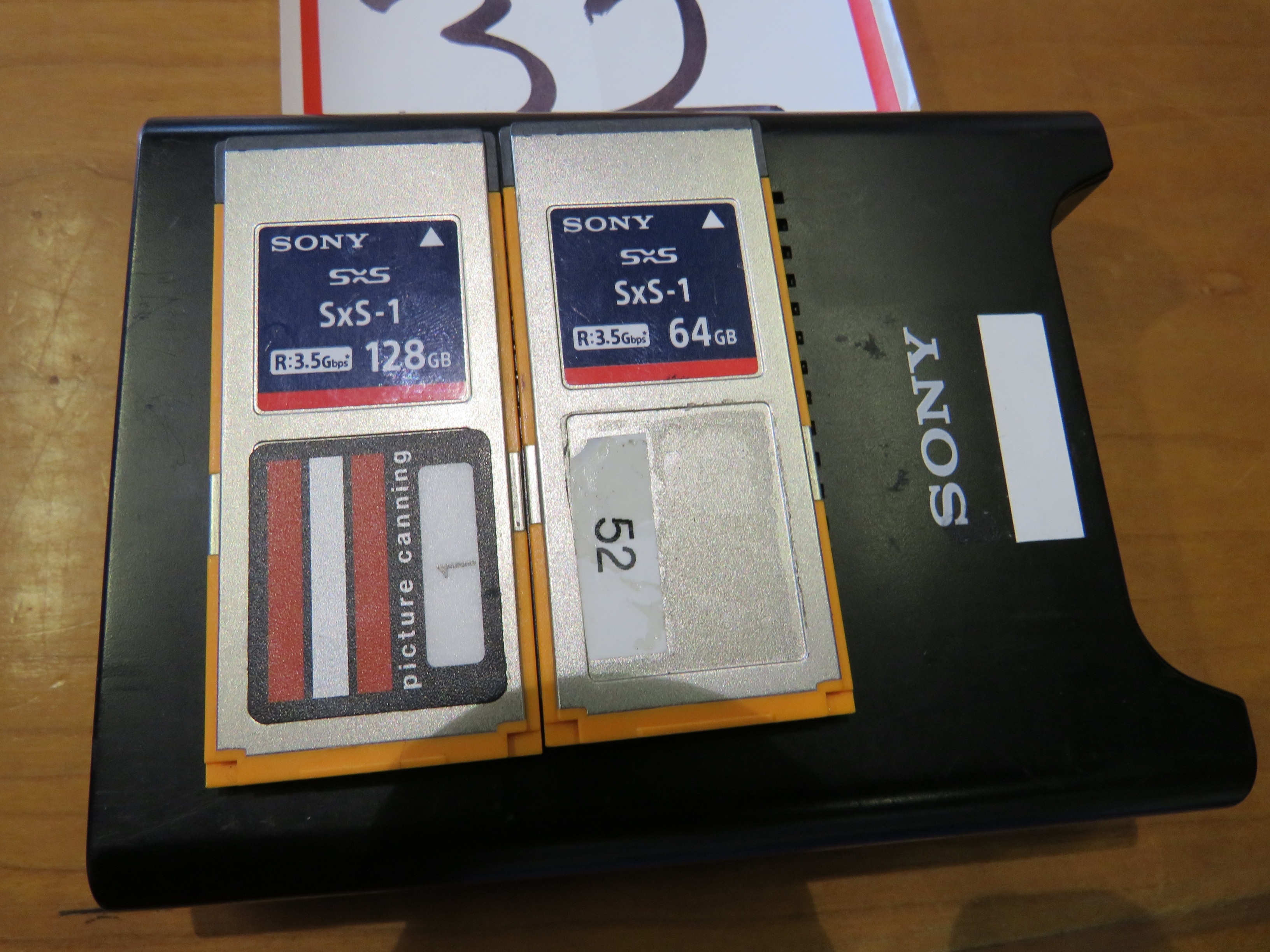 (2) Sony SxS-1 Memory Cards; 128GB & 64GB & Memory Card Reader