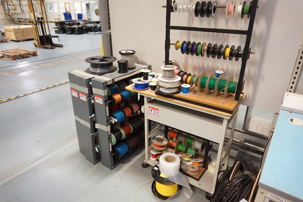 Wire Reel Trolley and (3) Wire Reel Frames with a Quantity of Part Used ...