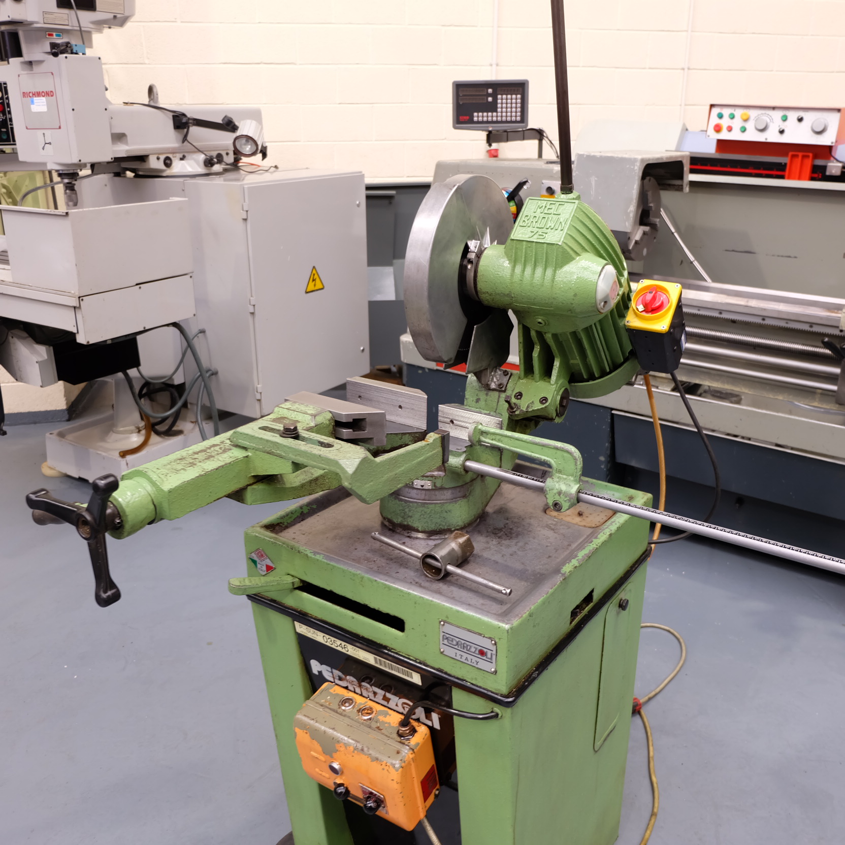 Pedrazzoli Mec Brown 75 Circular Pull Down Saw on Pedestal Base