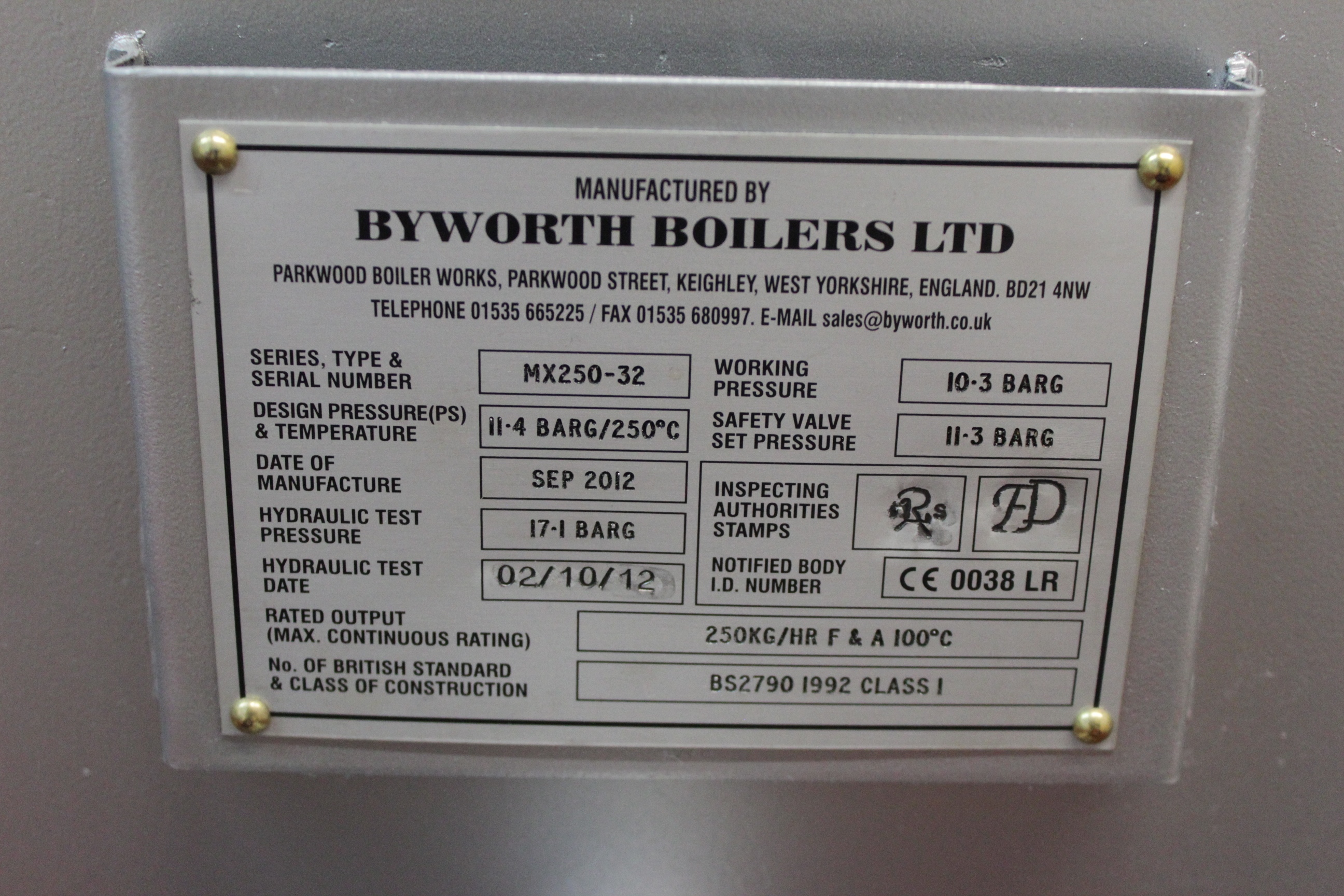 Byworth MX250-32 Steam Raising Boiler with Nuway BG300 Burner