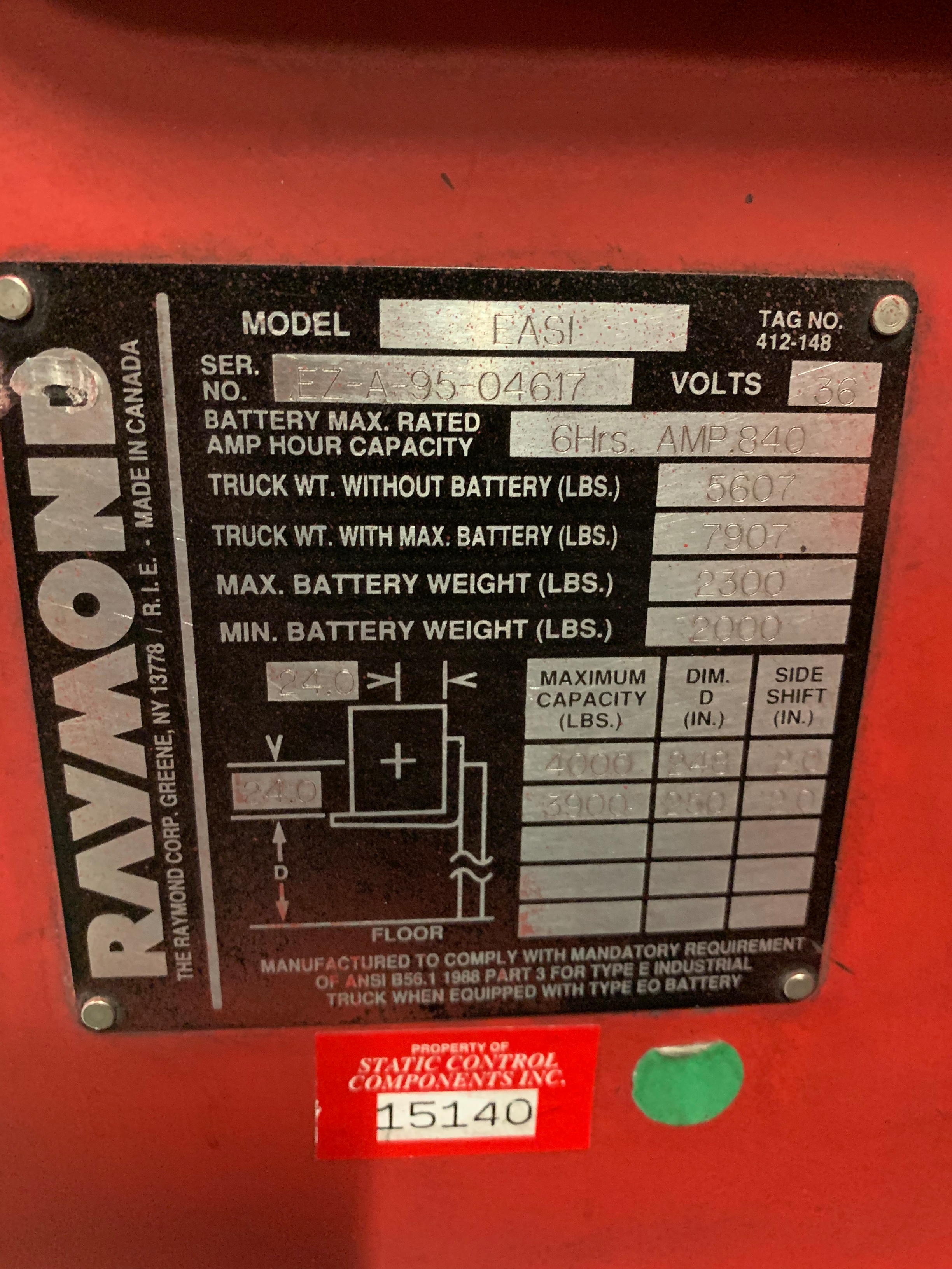 RAYMOND EASI 4,000 LB Stand-Up Electric Forklift, s/n EZ-A-95-04617, 42 ...