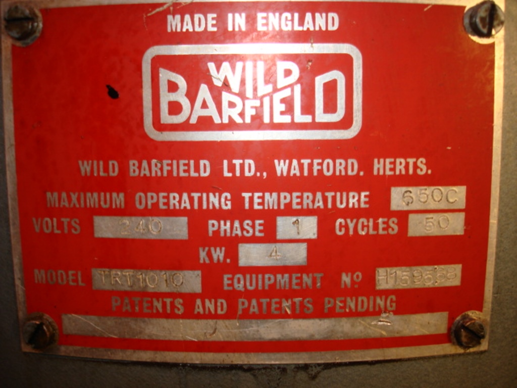 Wild Barfield Model TRT 1010 Toolroom Furnace / Oven