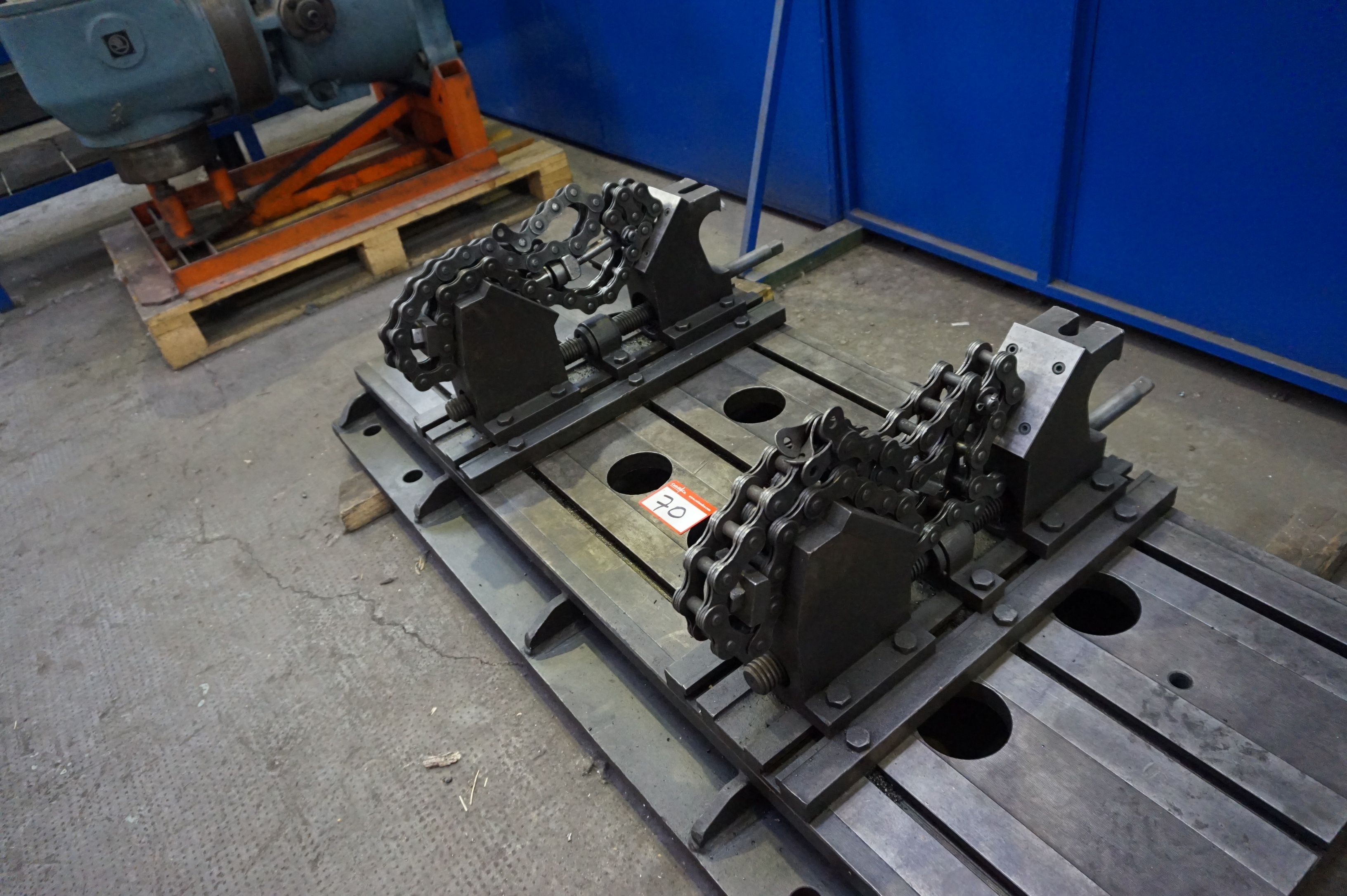 Table with Set of Adjustable V Blocks with Chain Lock 1.6m x 600m