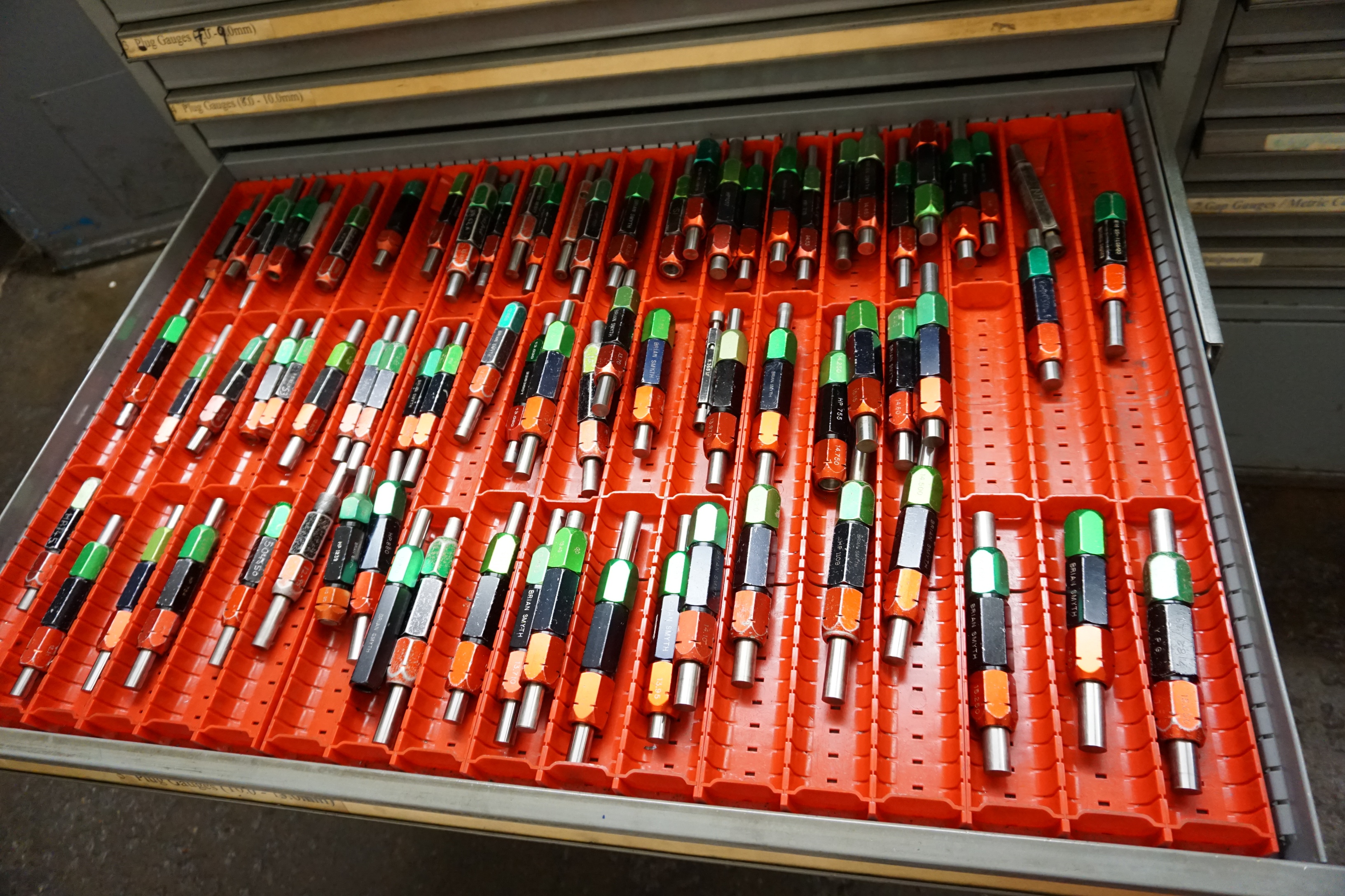 12 Drawer Cabinet with Large Qty of Plug Gauges