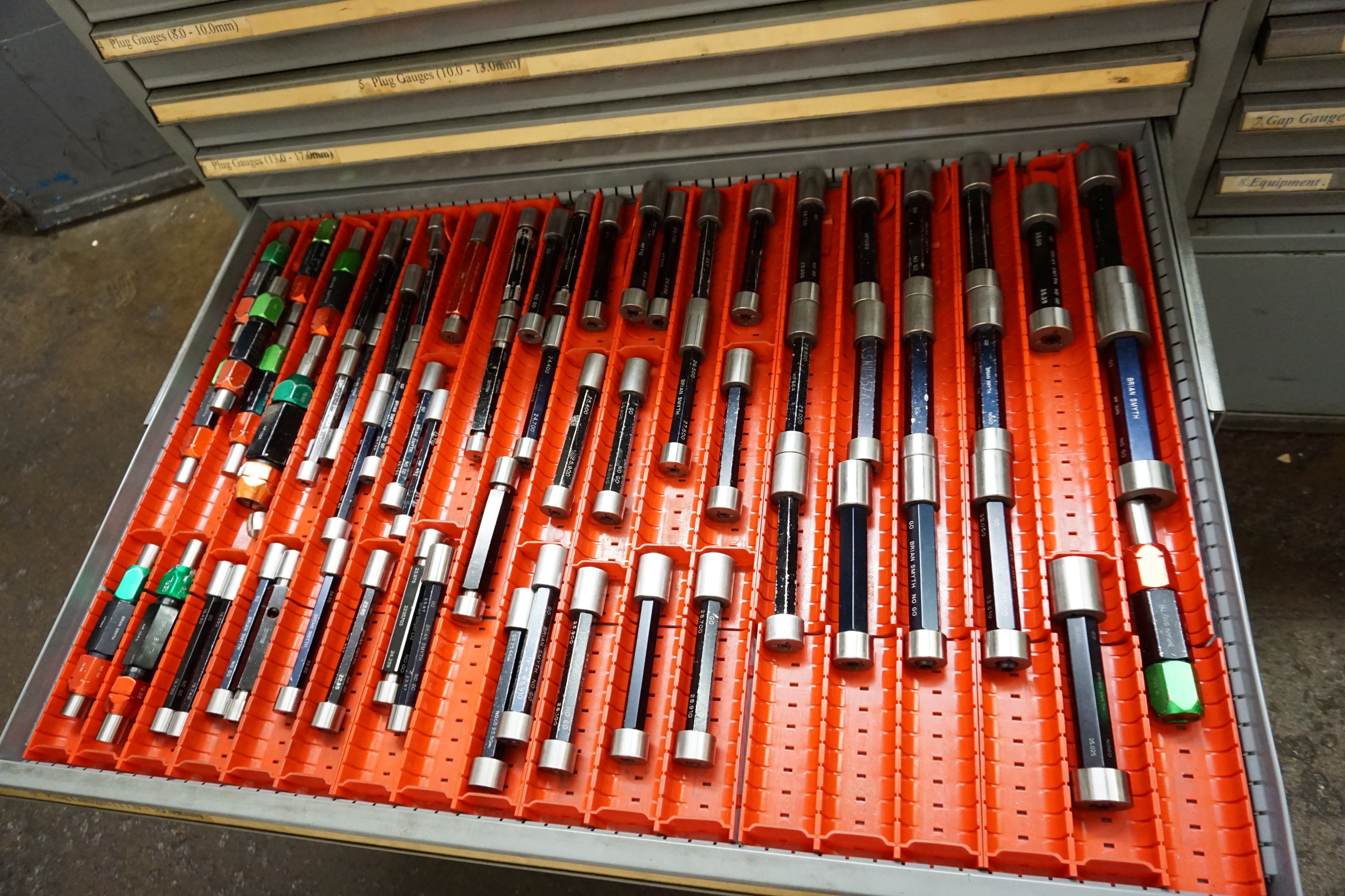 12 Drawer Cabinet with Large Qty of Plug Gauges