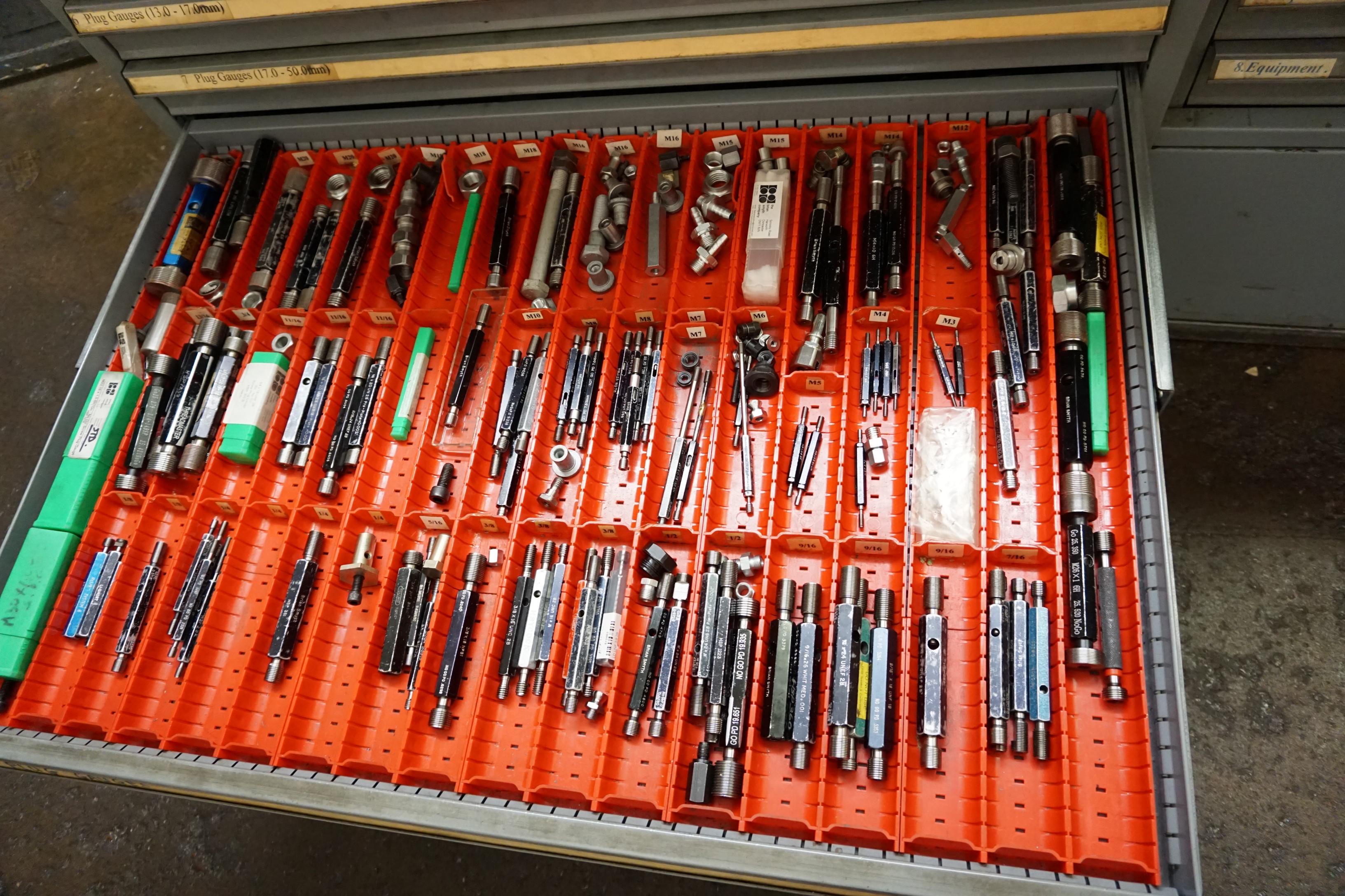 12 Drawer Cabinet with Large Qty of Plug Gauges