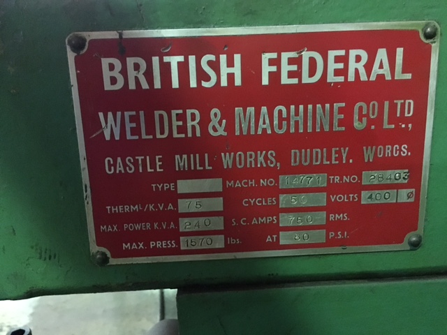 British Federal 75 Thermal KVA Spot Welder