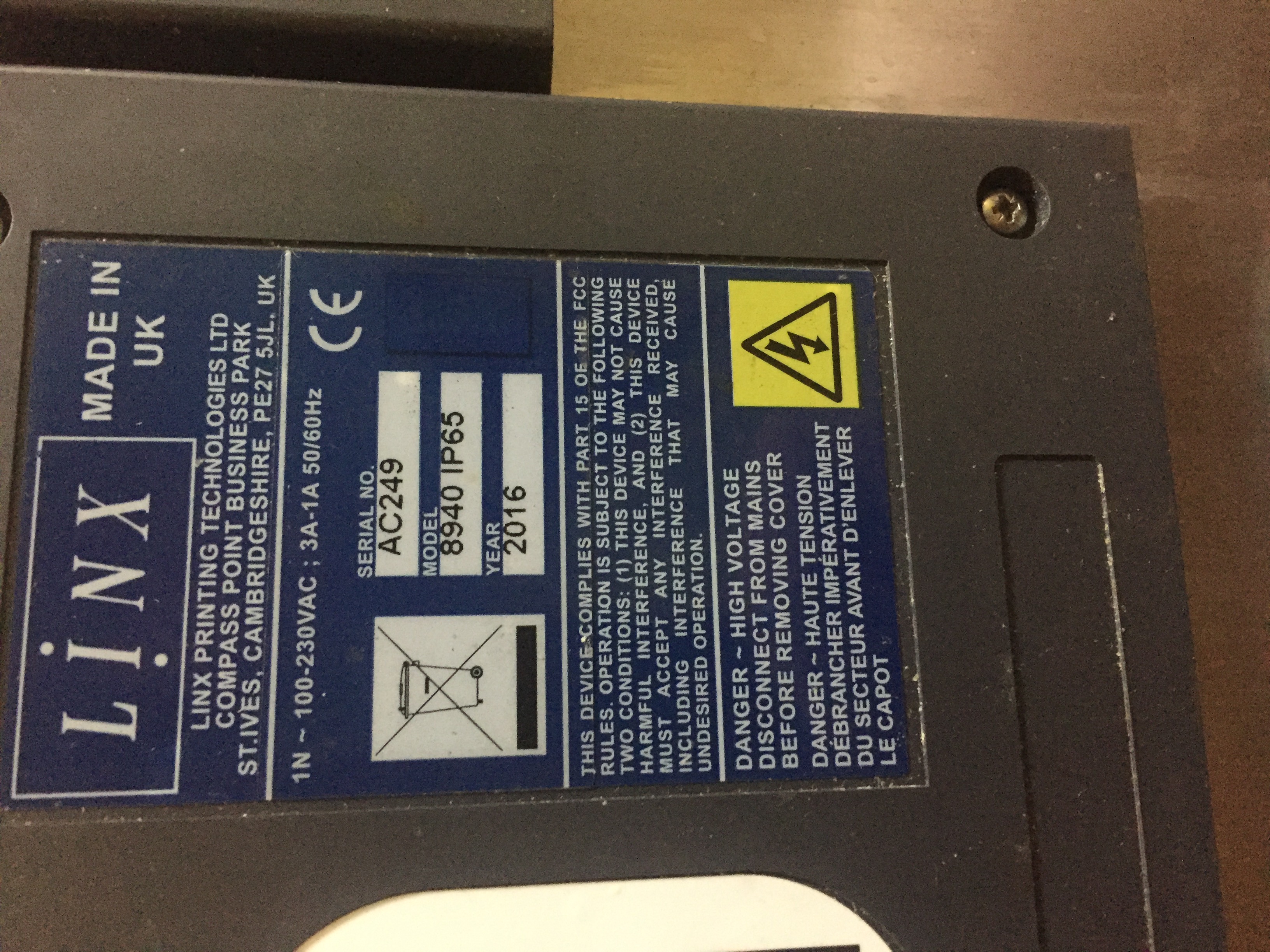 Linx Continuous Inkjet Printer 8940-IP65