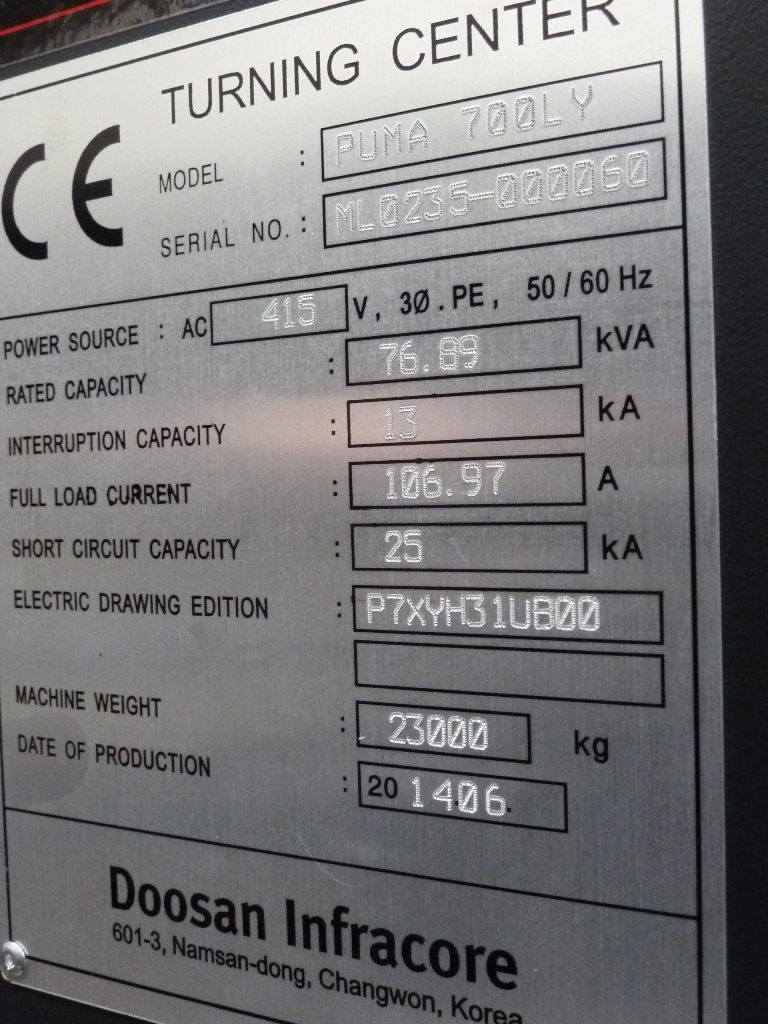 Doosan Puma 700LY Heavy Duty CNC Turning Centre with Fanuc 32i Control