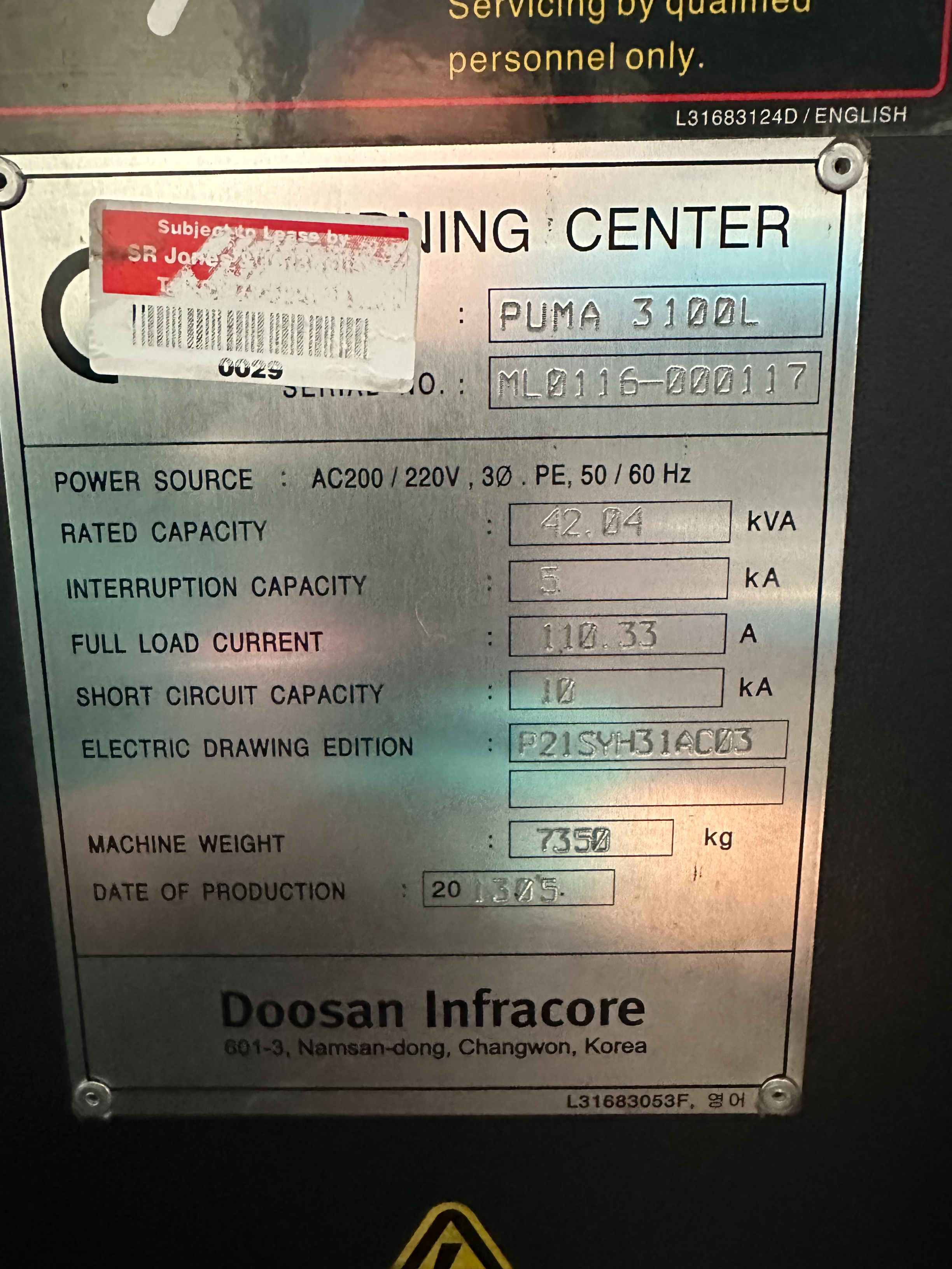 Doosan Puma 3100 L CNC Turning Centre