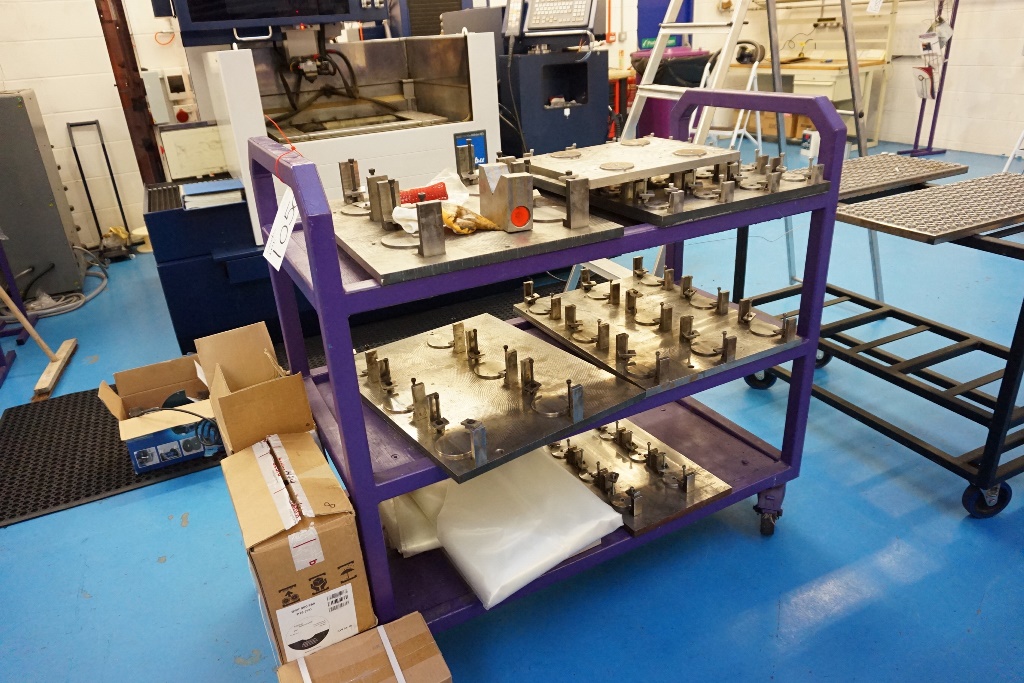 Mobile Trolley with Qty of Jigs/Fixtures for Wire Eroders