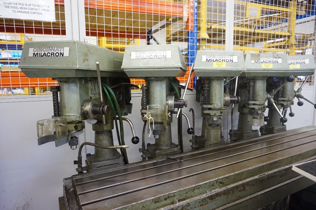 Cincinnati Milacron Pillar Drills Mounted On Steel Drilling Bed