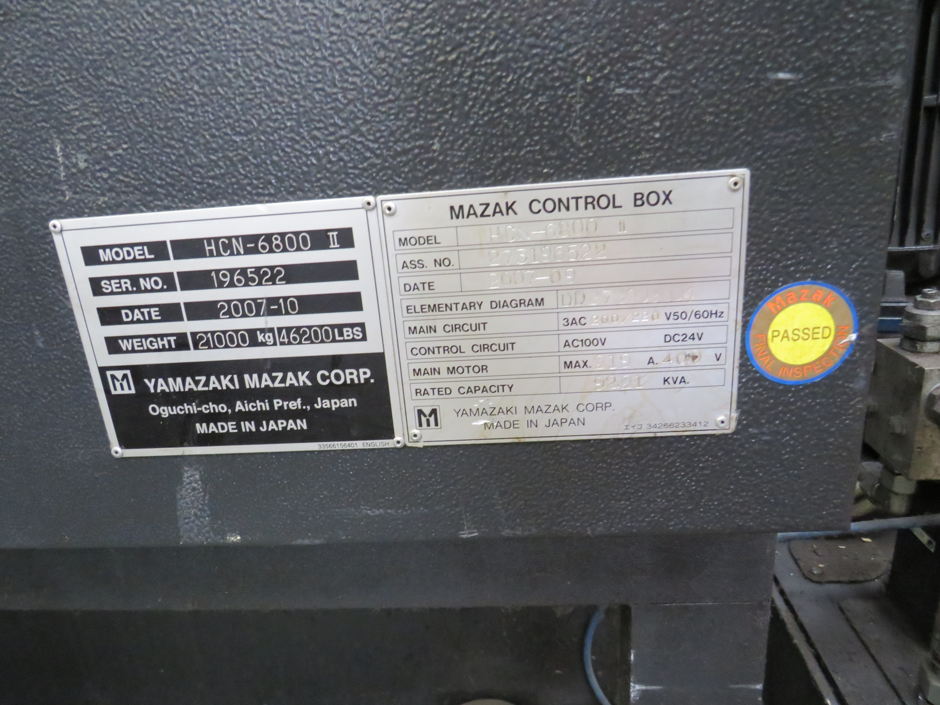Mazak HCN 6800 II 4-Axis Horizontal Machining Centre