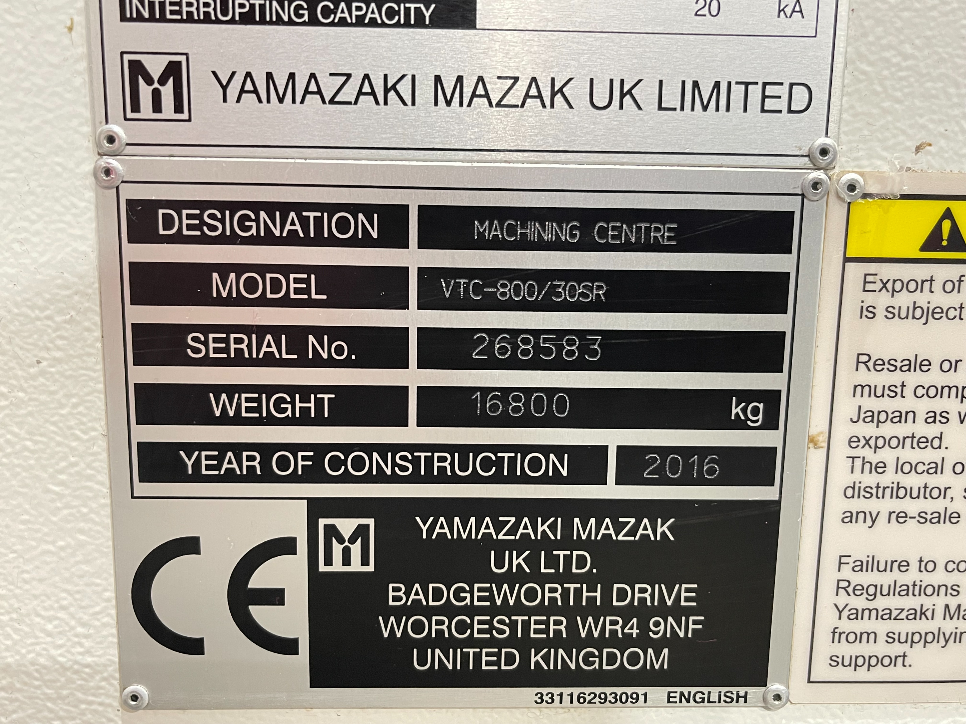 Mazak VTC-800/30SR CNC Vertical Machining Centre